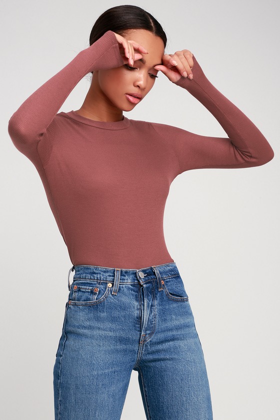 Cute Mauve Top Long Sleeve Top Thermal Top Crop Top Lulus