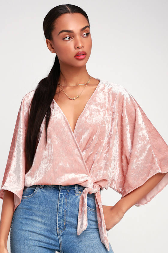 Sexy Light Pink Velvet Top - Velvet Wrap Top - Velvet Crop Top - Lulus
