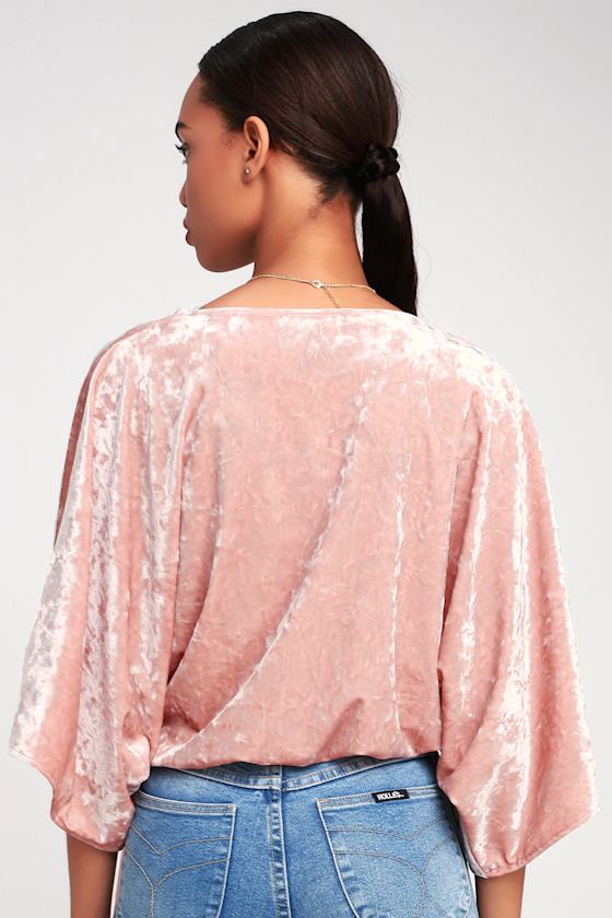 Sexy Light Pink Velvet Top - Velvet Wrap Top - Velvet Crop Top