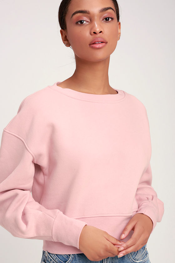 Cute Pink Sweatshirt - Cropped Sweatshirt - Ruched Sleeve Sweater - Lulus