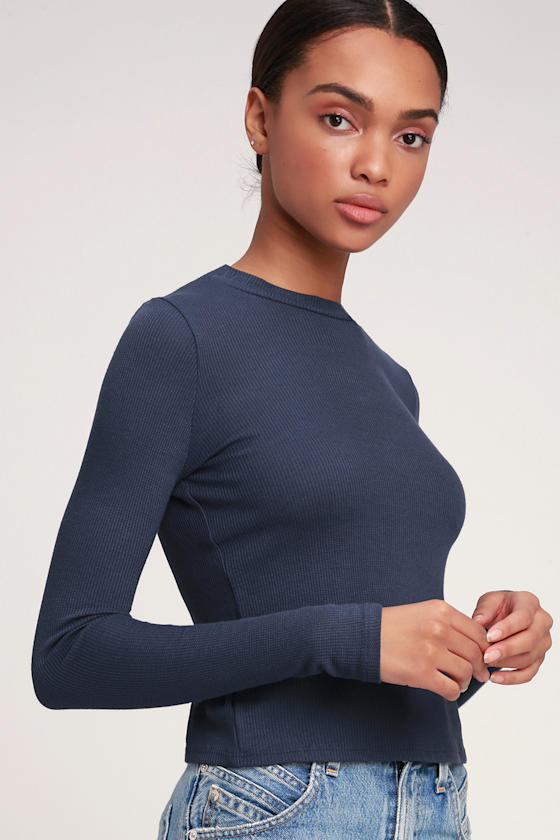 Cute Blue Top - Long Sleeve Top - Thermal Top - Lulus