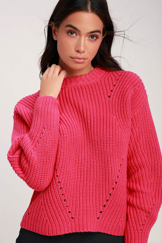 Fuchsia Sweater - Pointelle Knit Sweater - Dolman Sleeve Sweater - Lulus