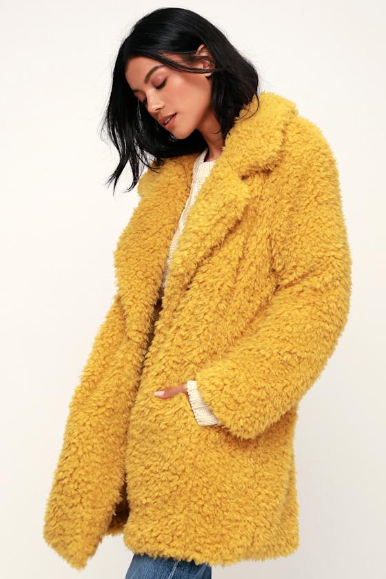 Mustard Yellow Coat - Faux Fur Coat - Statement Coat - Furry Coat - Lulus