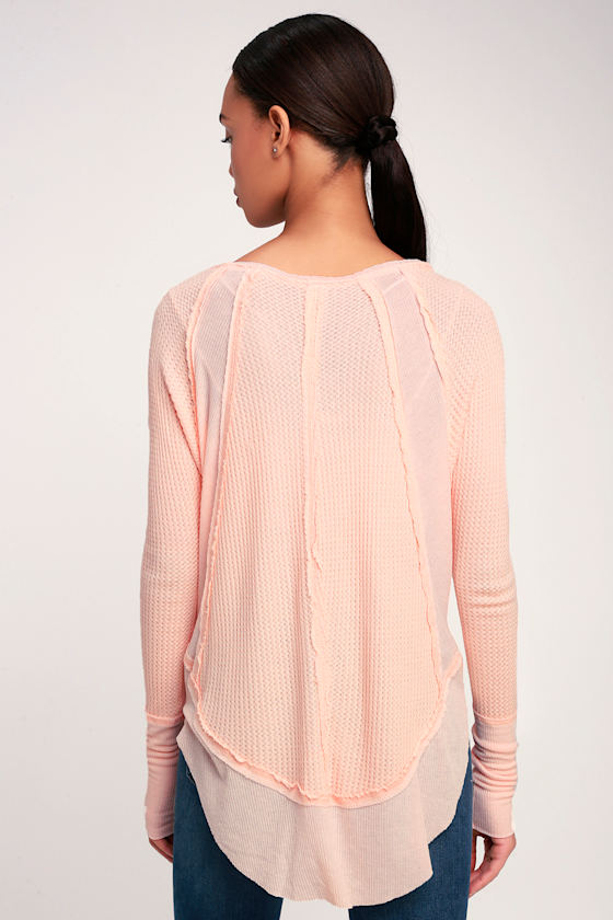 Free People Catalina - Light Peach Top - Thermal Long Sleeve Top - Lulus