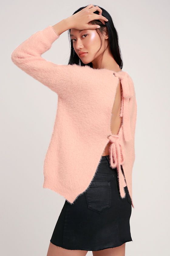 Cute Eyelash Knit Sweater - Backless Sweater - Blush Pink Sweater - Lulus