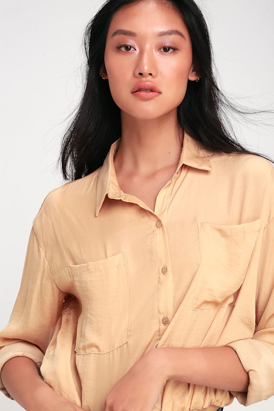 Cute Tan Top - Button-Up Top - Cropped Button-Up Top - Lulus