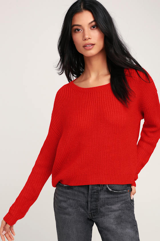 Cute Red Knit Sweater - Knit Sweater Top - Basic Sweater - Lulus