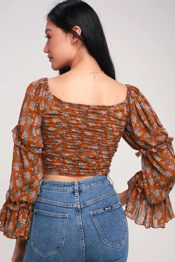 Boho Crop Top - Ruched Crop Top - Ruffle Sleeve Crop Top - Lulus