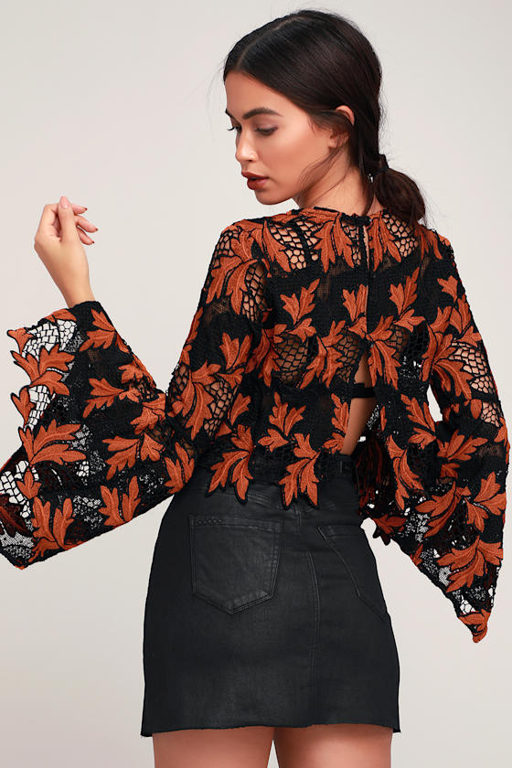 Sexy Rust Top - Crochet Top - Embroidered Top - Sheer Top - Lulus