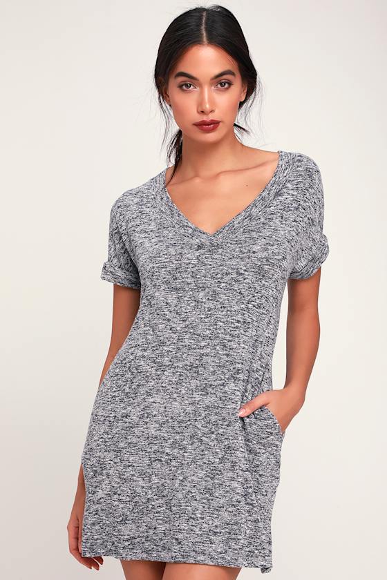 Cute Heather Navy Blue Dress - Shirt Dress - Shift Dress - Lulus