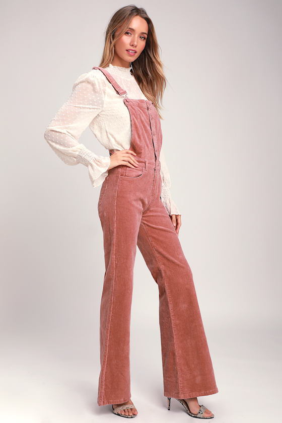 Cute Dusty Rose Overalls - Corduroy Overalls - Flare Leg Overalls - Lulus