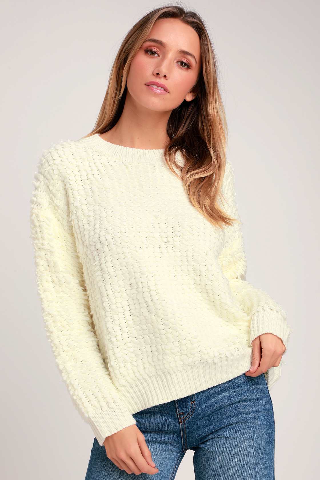 Cute Ivory Sweater - Knit Sweater - Fuzzy Sweater - Sweater - Lulus