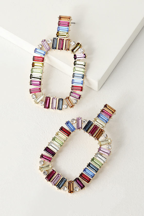 Cool Multi Rhinestone Earrings - Rainbow Statement Earrings - Lulus