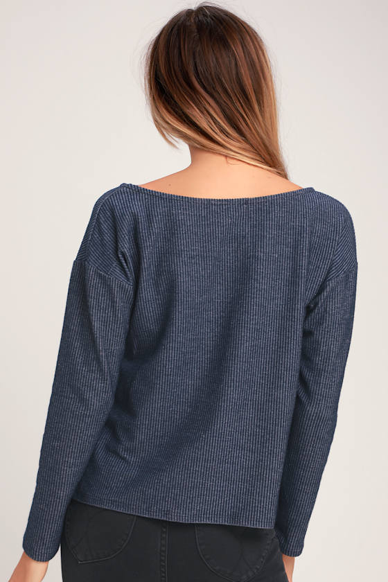 Cute Navy Blue Top - Long Sleeve Top - V-Neck Top - Lulus