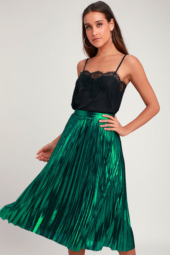 Chic Forest Green Skirt - Midi Skirt - Pleated Midi Skirt - Lulus