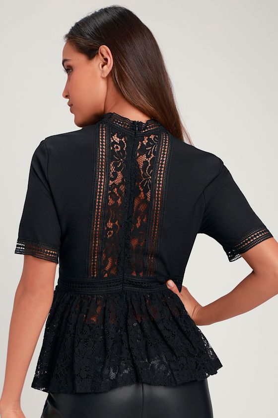 Pretty Black Top - Black Lace Top - Lace Peplum Top - Lace Blouse - Lulus