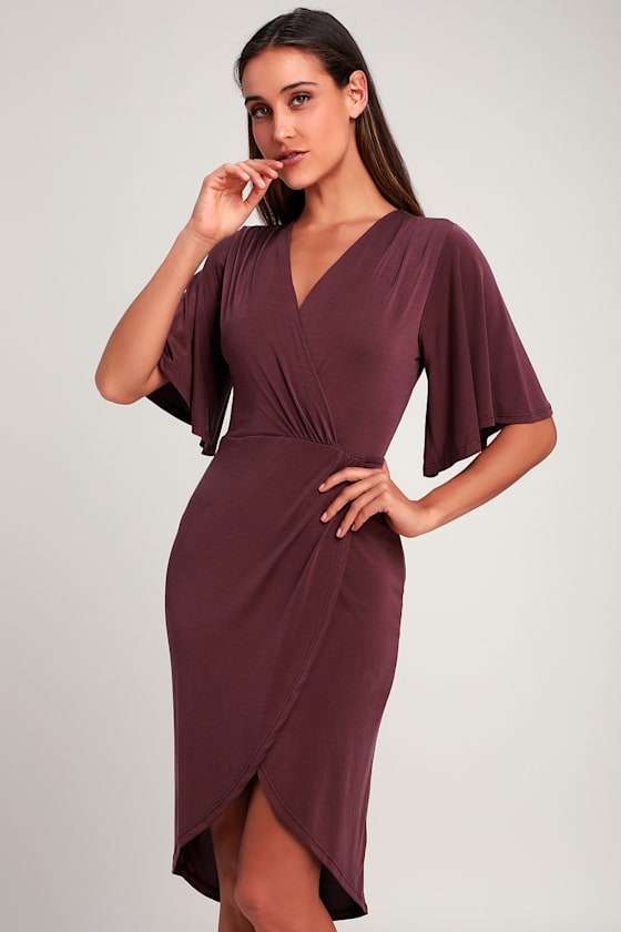 Cute Purple Dress - Midi Dress - Surplice Dress - Tulip Dress - Lulus