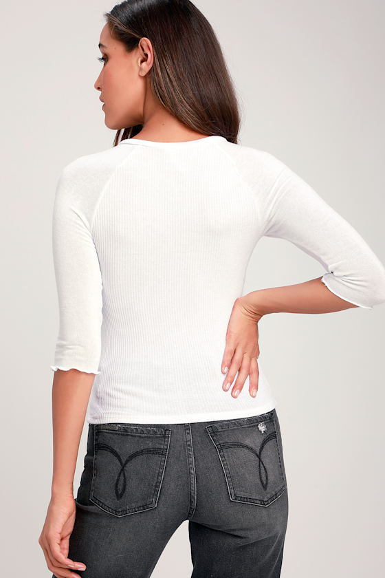 Cute White Top Three Quarter Sleeve Top Basic Top Lulus