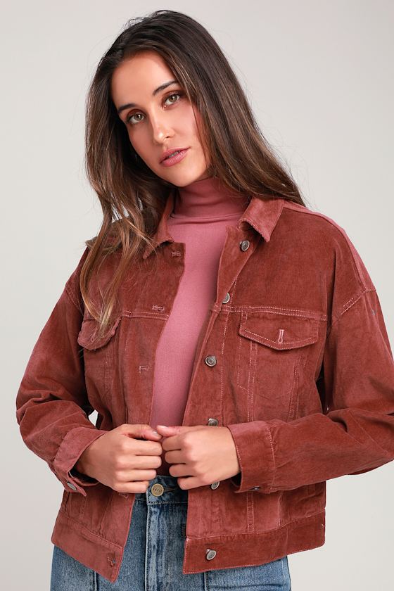 Cute Rusty Rose Jacket - Corduroy Jacket - Pink Jacket - Lulus