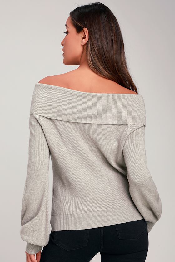 Cute Light Grey Sweater - Off-the-Shoulder Sweater - Knit Sweater - Lulus