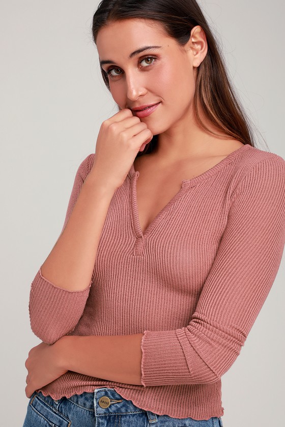 Cute Mauve Pink Top Long Sleeve Top Notched Top Lulus