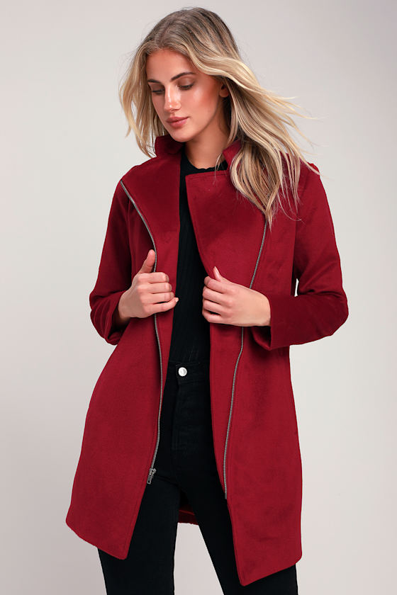 Jack By BB Dakota Zip to My Heart - Wine Red Coat - Office Coat - Lulus