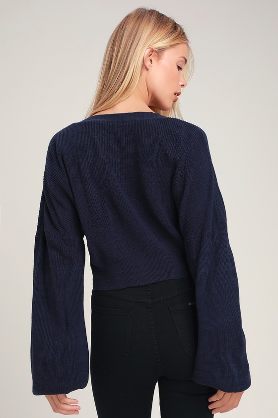 Cute Navy Blue Cardigan Cropped Cardigan Knit Cardigan Lulus