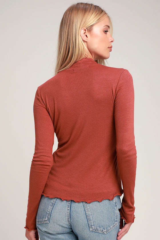Project Social T Drea - Rust Red Top - Mock Neck Top