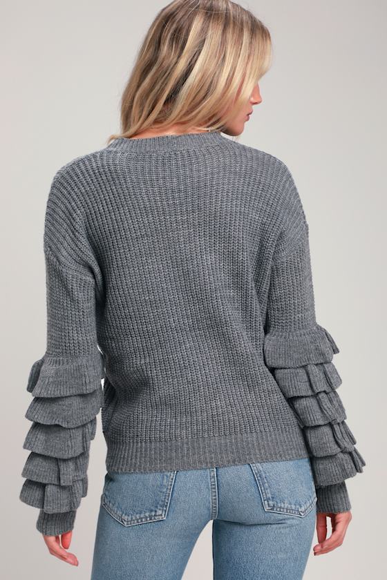 Cute Grey Sweater - Flounce Sleeve Sweater - Long Sleeve Sweater - Lulus