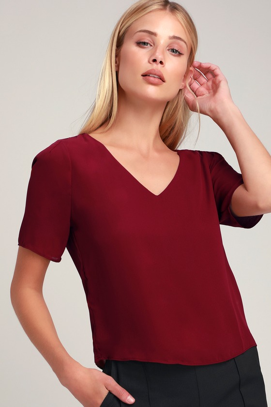 Cute Burgundy Top Short Sleeve Top Office Top Crop Top Lulus