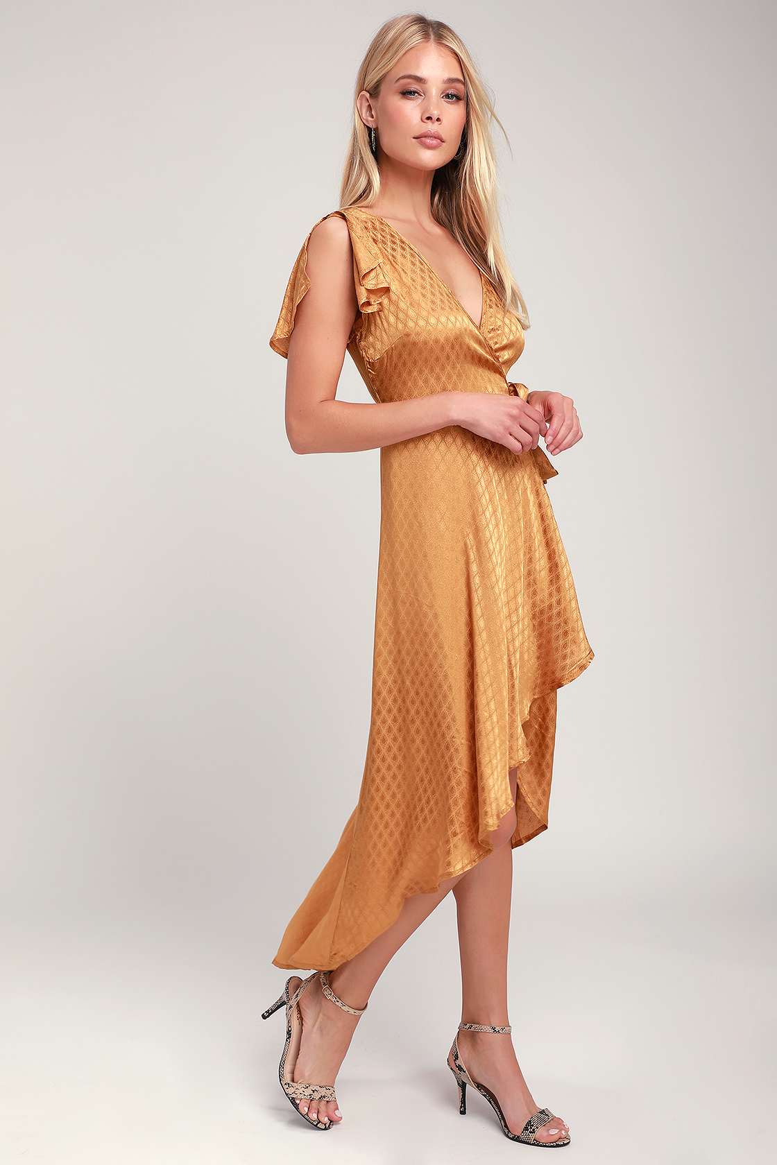 Band of Gypsies Quinn - Golden Yellow Wrap Dress - High-Low Dress - Lulus