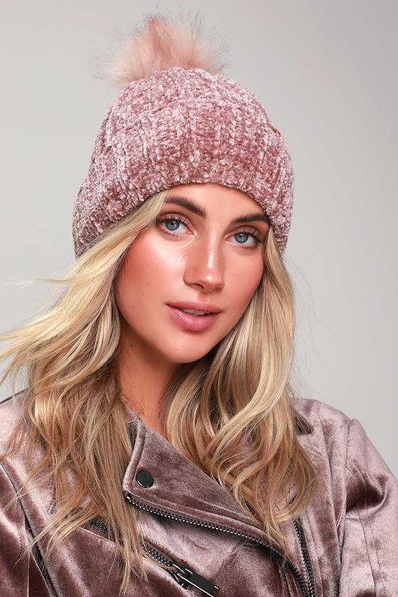 Adorable Mauve Beanie - Chenille Beanie - Pom Pom Beanie - Hat - Lulus