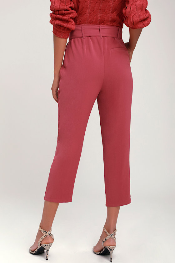 Chic Rusty Rose Pants - Belted Trouser Pants - Belted Pants - Lulus