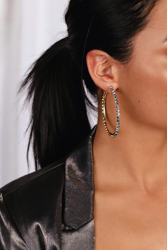 Stunning Gold Hoops - Grey Rhinestone Hoops - Hoop Earrings - Lulus