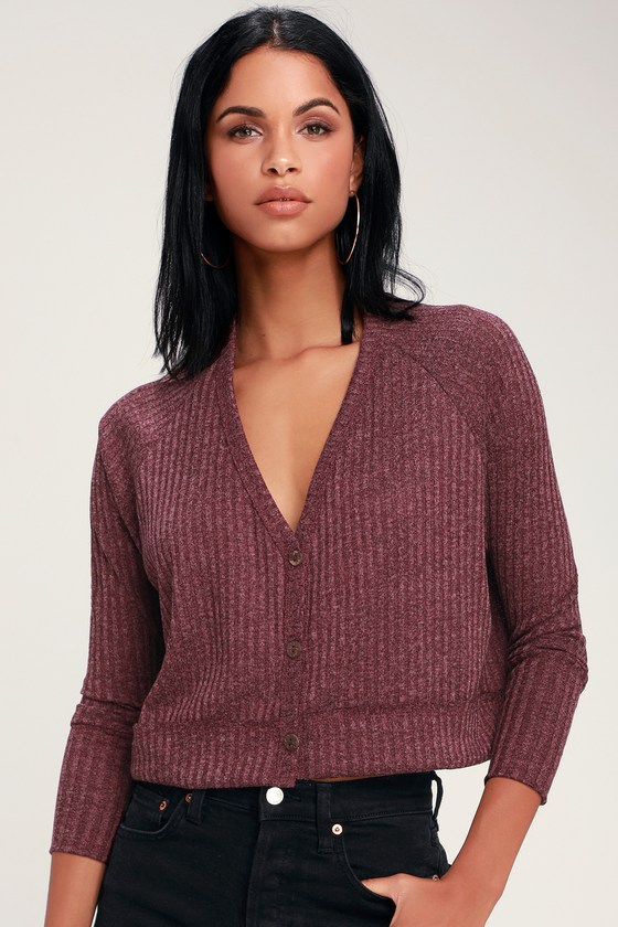Lulus Basics Burgundy Cardigan Sweater Cropped Sweater Top