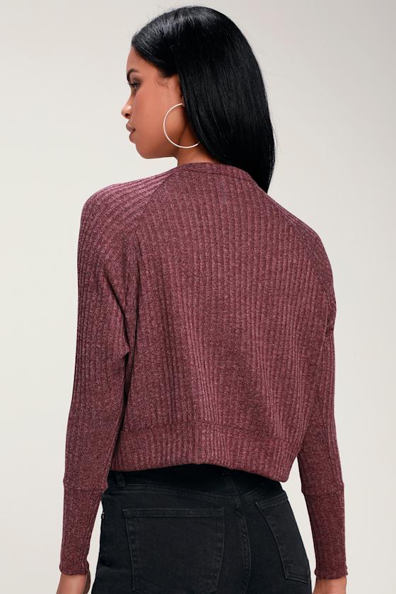 Lulus Basics - Burgundy Cardigan Sweater - Cropped Sweater Top