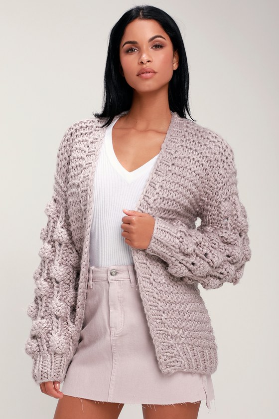 Cuddly Lavender Sweater Cardigan Sweater Pom Pom Sweater Lulus