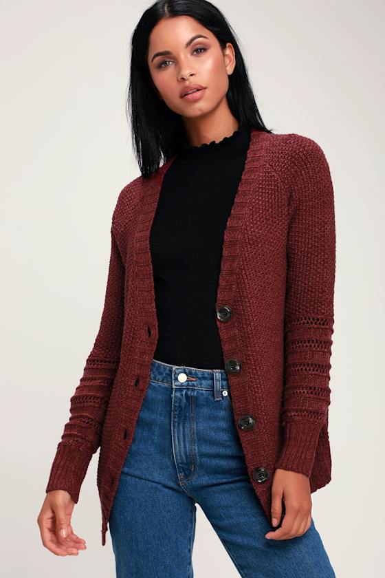 Cute Plum Purple Cardigan - Knit Cardigan - Button-Up Cardigan - Lulus