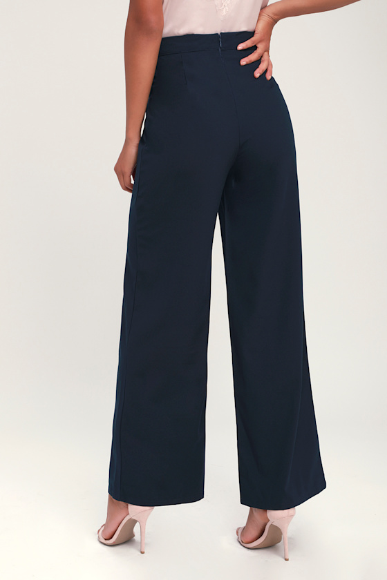 Cute Trouser Pants - Navy Blue Pants - Wide Leg Pants