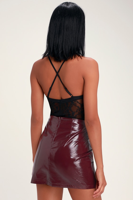 Cool Burgundy Skirt Mini Skirt Patent Vegan Leather Skirt