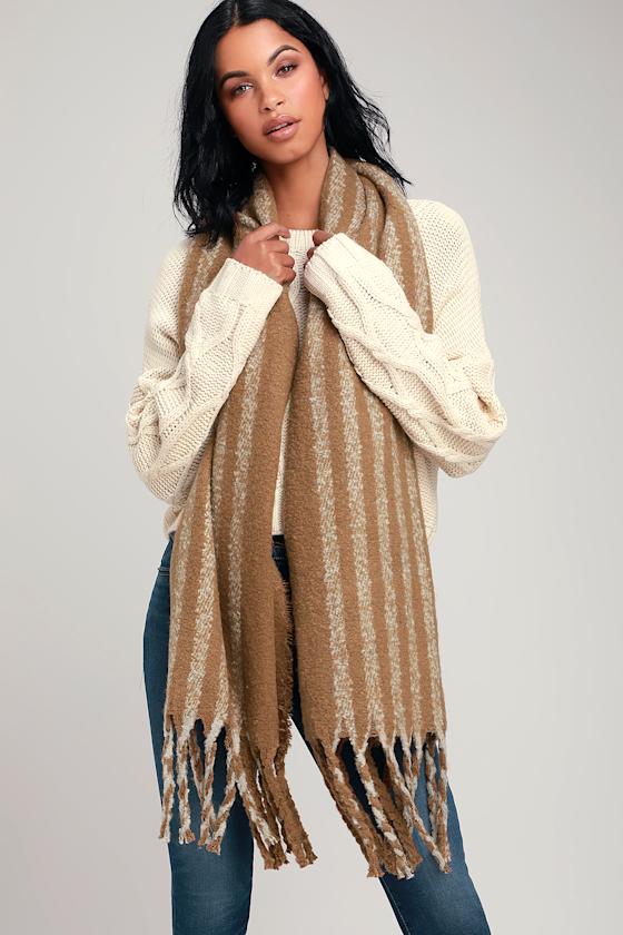 Cool Light Brown Scarf - Fuzzy Scarf - Striped Scarf - Lulus