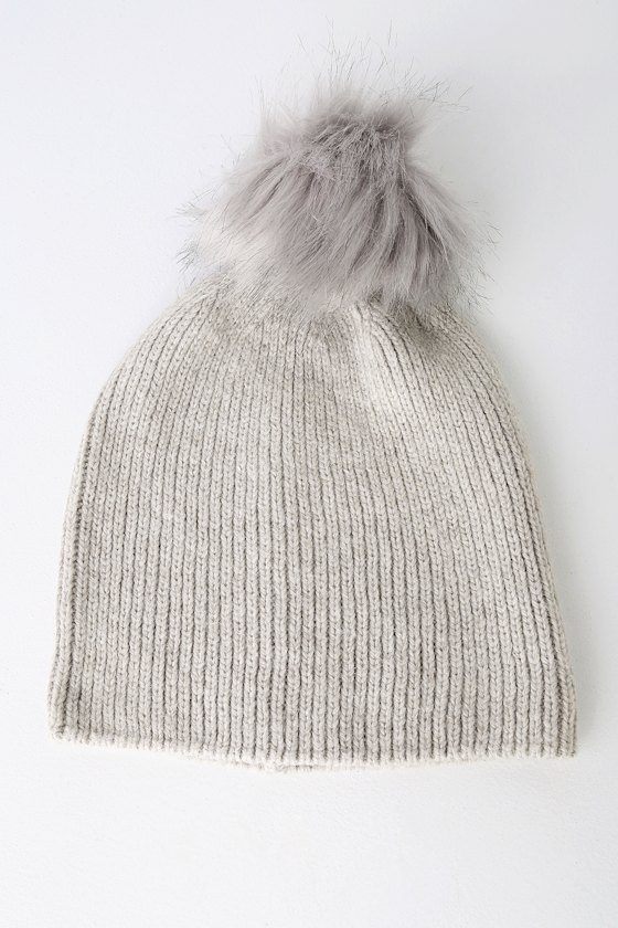 Cute Light Grey Beanie - Knit Beanie - Pom Pom Beanie - Lulus