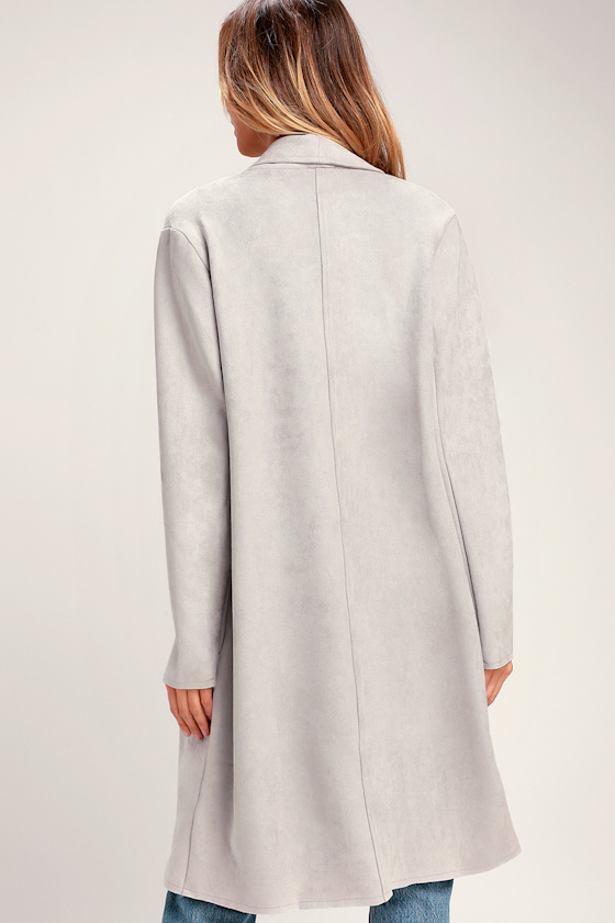 Chic Grey Jacket - Vegan Suede Jacket - Long Jacket - Grey Jacket - Lulus