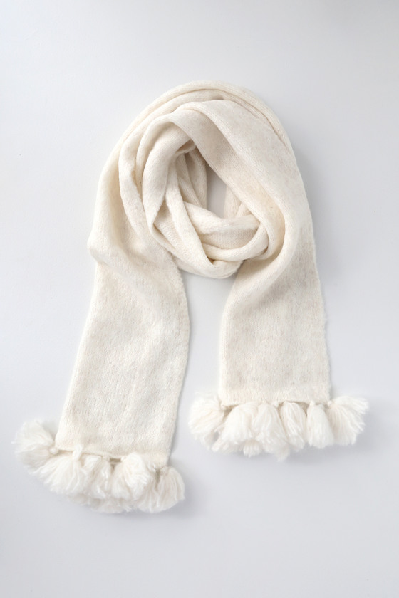 Cute Ivory Scarf - Grey Knit Scarf - Fringe Scarf
