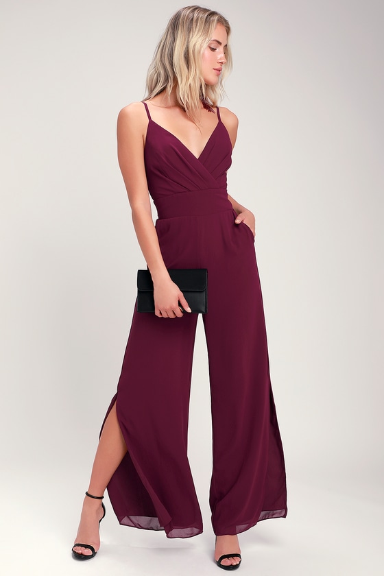 Chic Burgundy Jumpsuit Wide Leg Jumpsuit Sleeveless Jumpsuit Lulus
