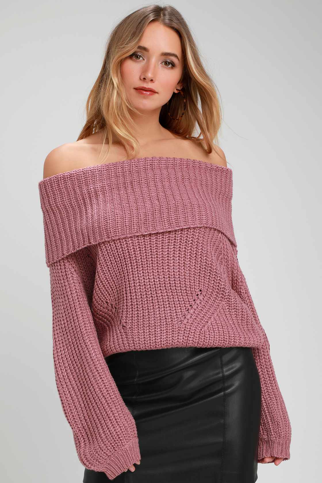 Cute Mauve Sweater - Off-the-Shoulder Sweater - Knit Sweater - Lulus