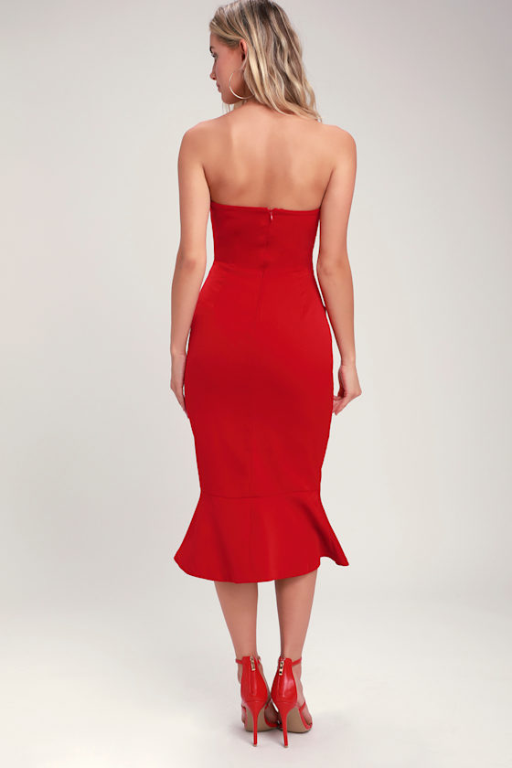 BB Dakota Light My Fire - Red Strapless Dress - Red Midi Dress - Lulus