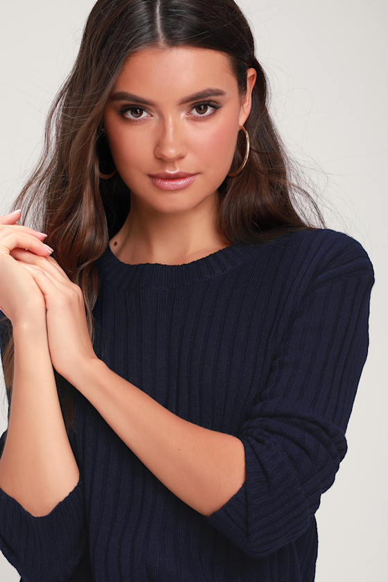Cute Navy Blue Top - Sweater Top - Ribbed Sweater Top - Lulus