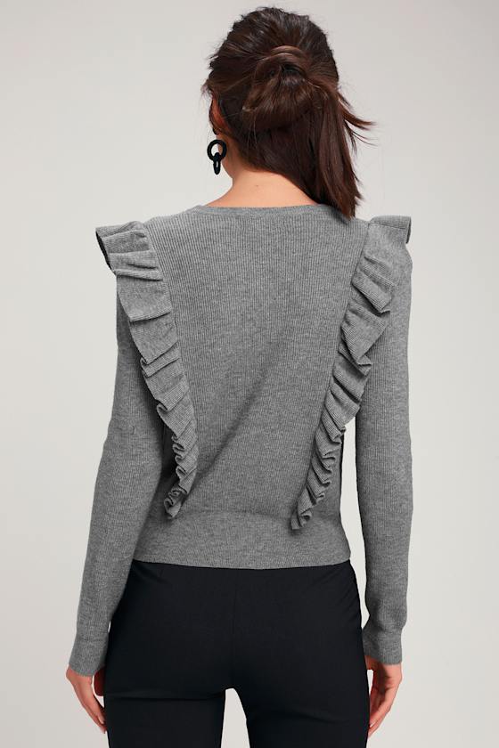 Cute Heather Grey Top - Ruffled Top - Sweater Top - Ribbed Top - Lulus