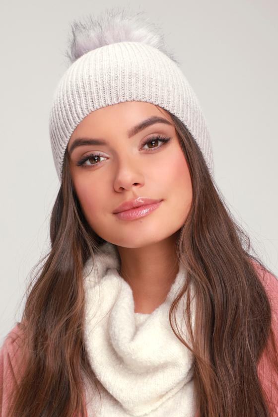 Cute Light Grey Beanie - Knit Beanie - Pom Pom Beanie - Lulus